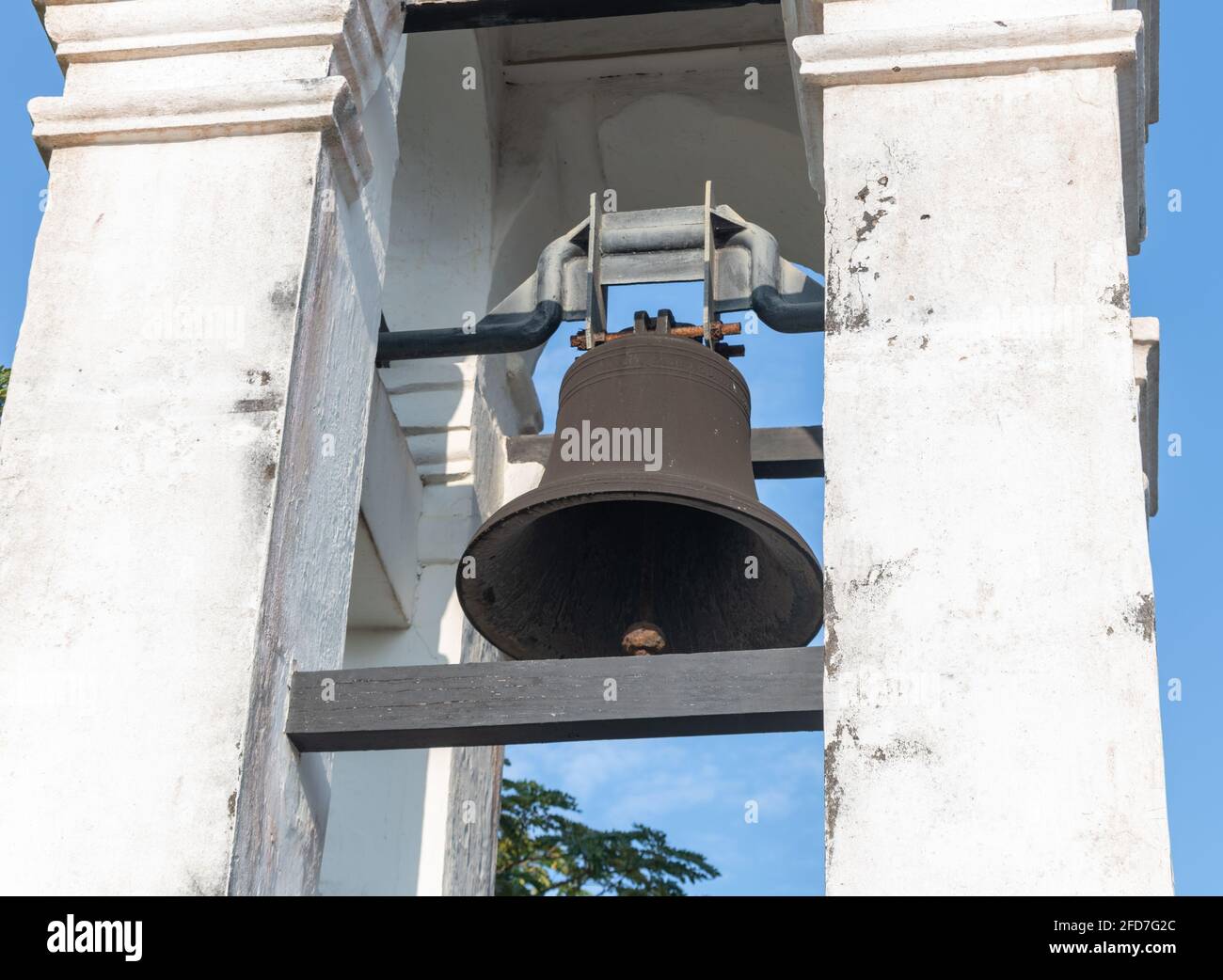 Old bell tower in Galle fort, rustic and huge steel bell Stock Photo ...