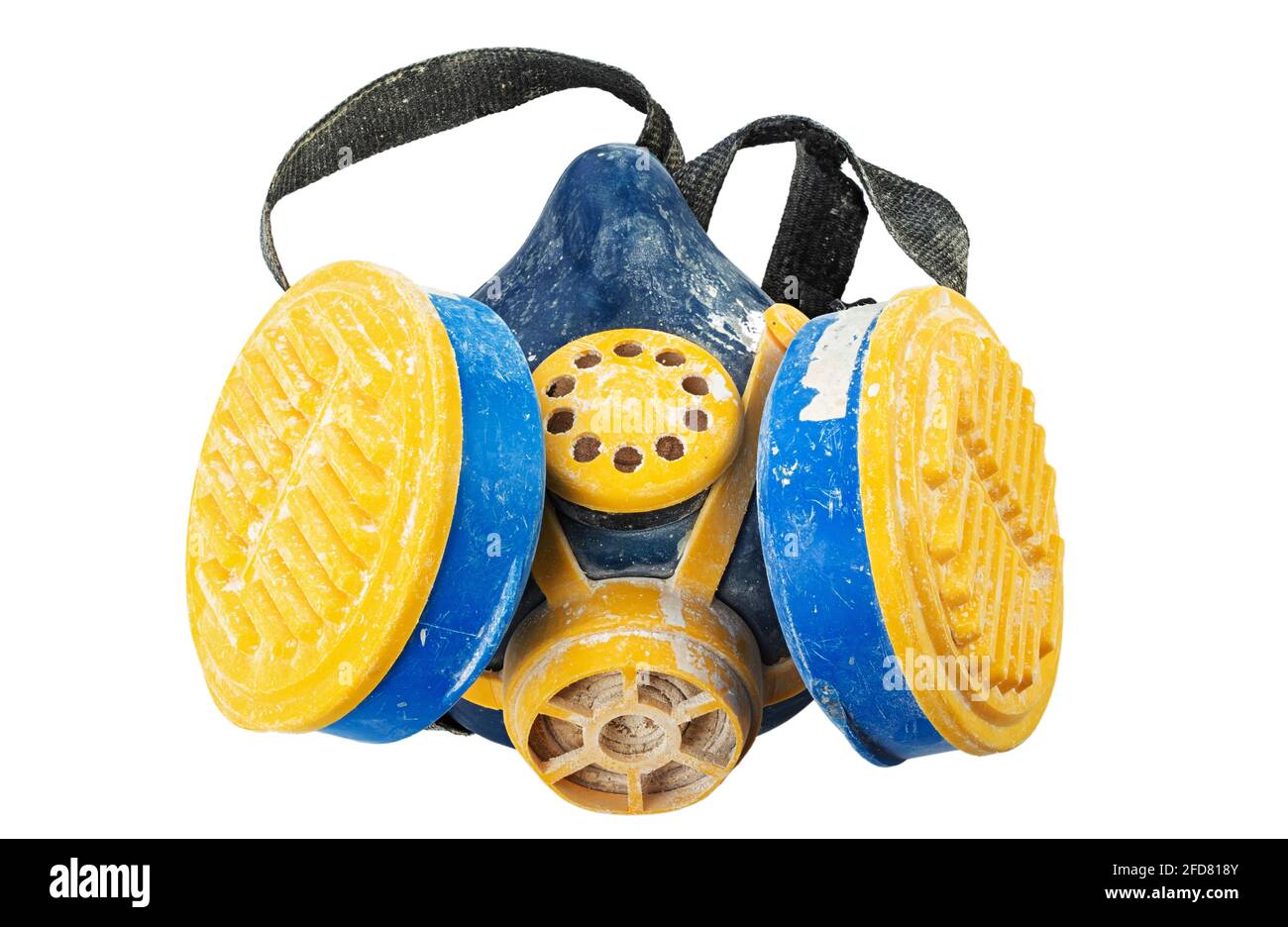 Dirty respiratory protection mask isolated on white background. File ...