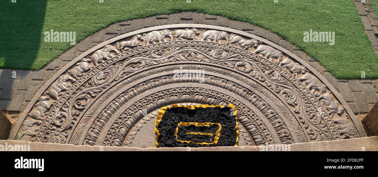 Stone carved moonstone pattern in Kingdom of Anuradhapura era at Jaya ...