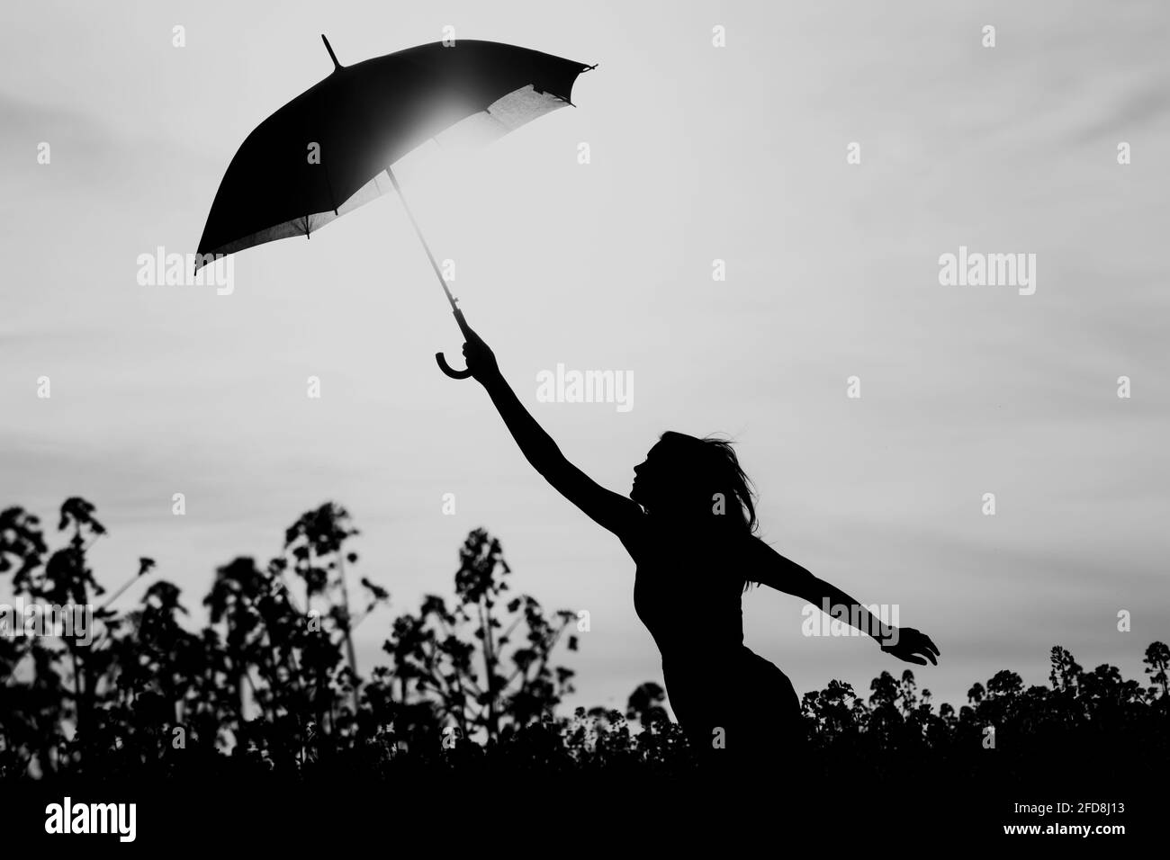 Silhouette Umbrella Girl Rain
