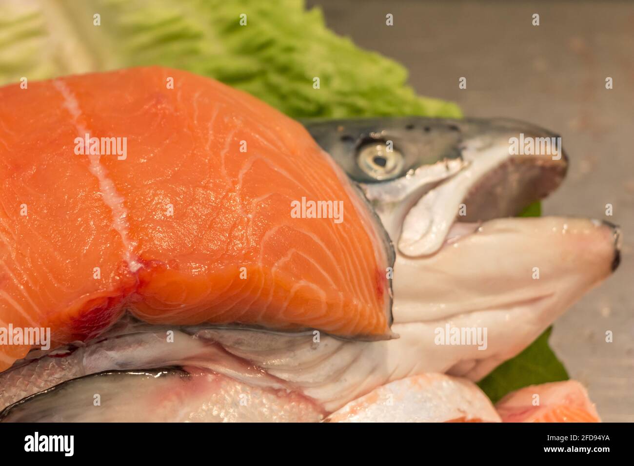 Prepared piece of delicious fresh salmon gourmet fish fillet ...