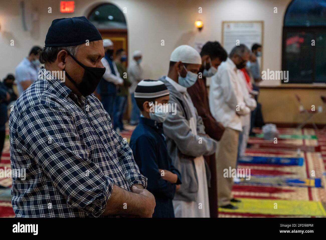 Muslims worshipers attend Friday Maghrib prayers during Ramadan at the ...