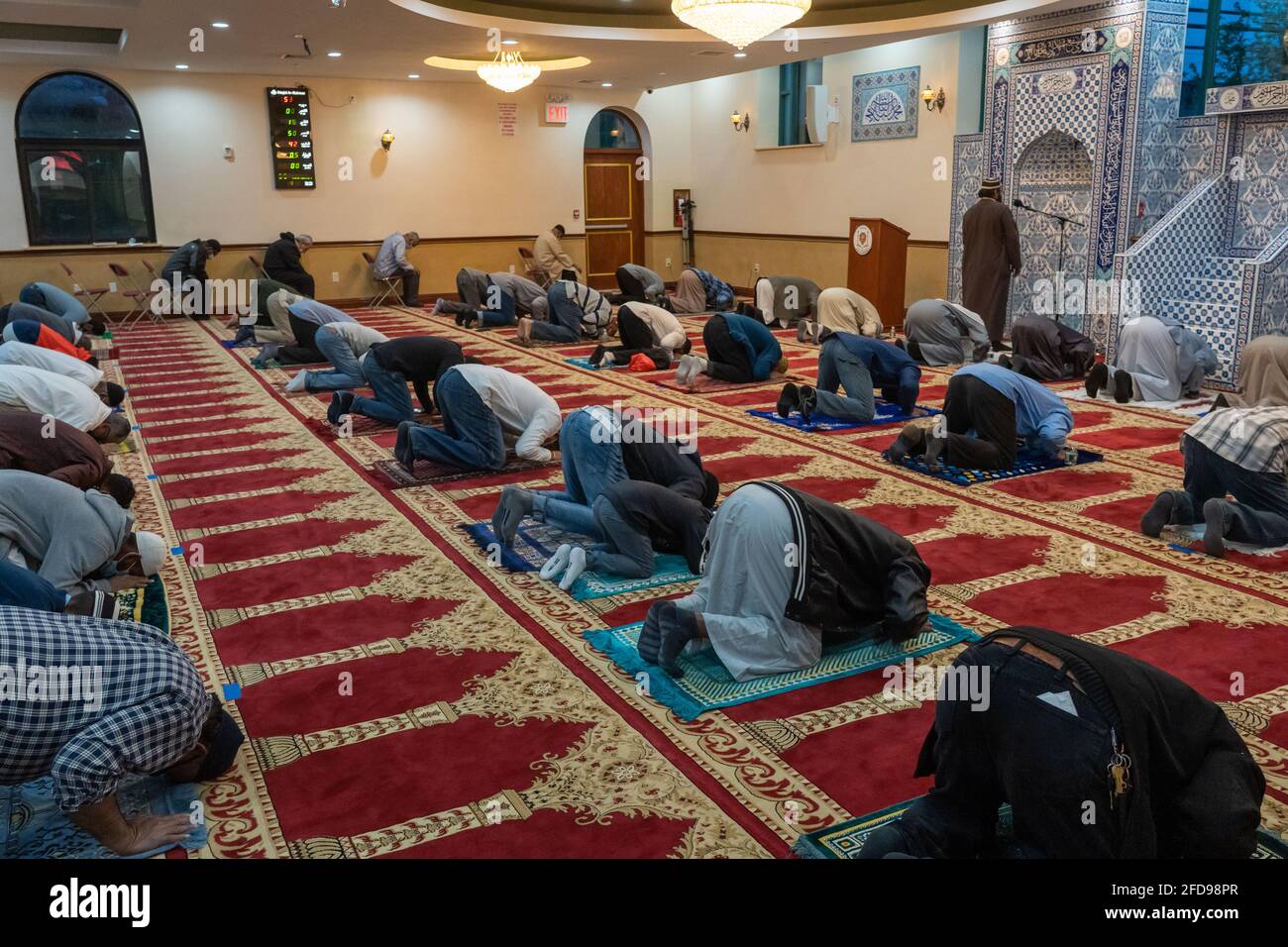 Muslims worshipers attend Friday Maghrib prayers during Ramadan at the ...