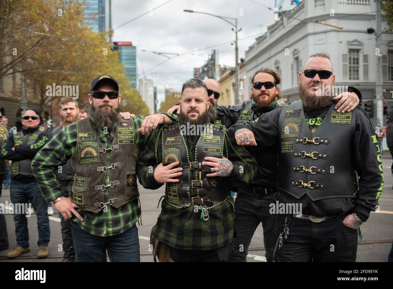 Melbourne, Australia. 24th April 2021. Members of Diggers Australia are ...