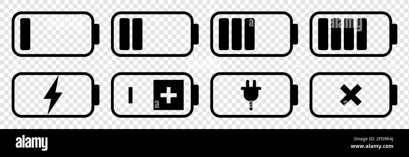 Set of battery charge level indicator symbol. Flat icons. Vector design ...