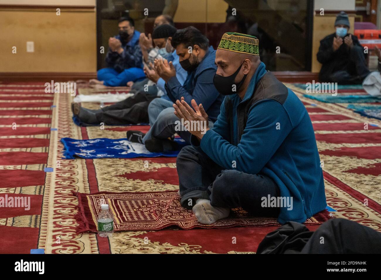 Muslims worshipers attend Friday Maghrib prayers during Ramadan at the ...