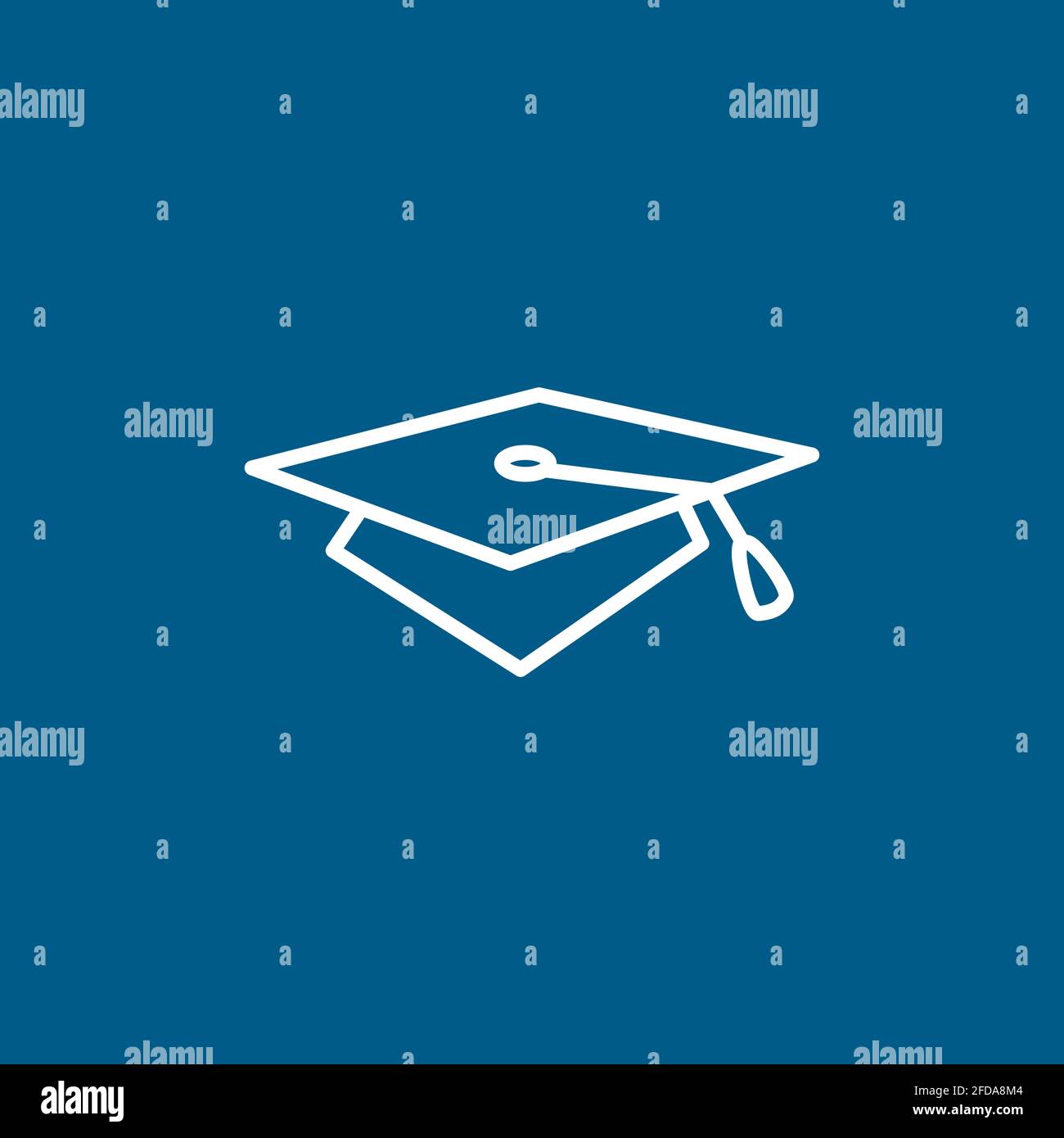 Graduation Hat Line Icon On Blue Background. Blue Flat Style Vector ...