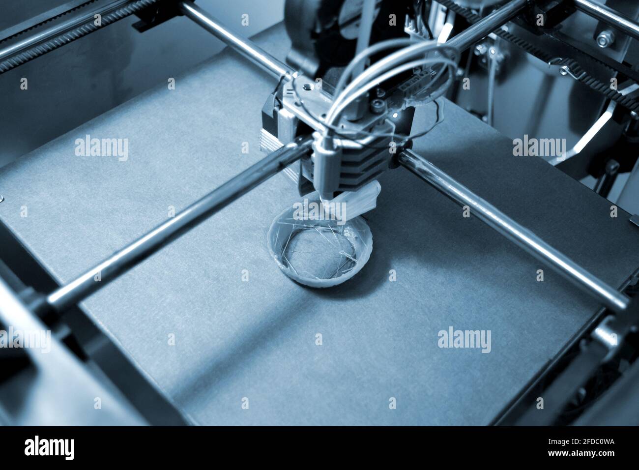 Work 3d printer close up. Printing 3D printer Object Blue plastic Stock ...