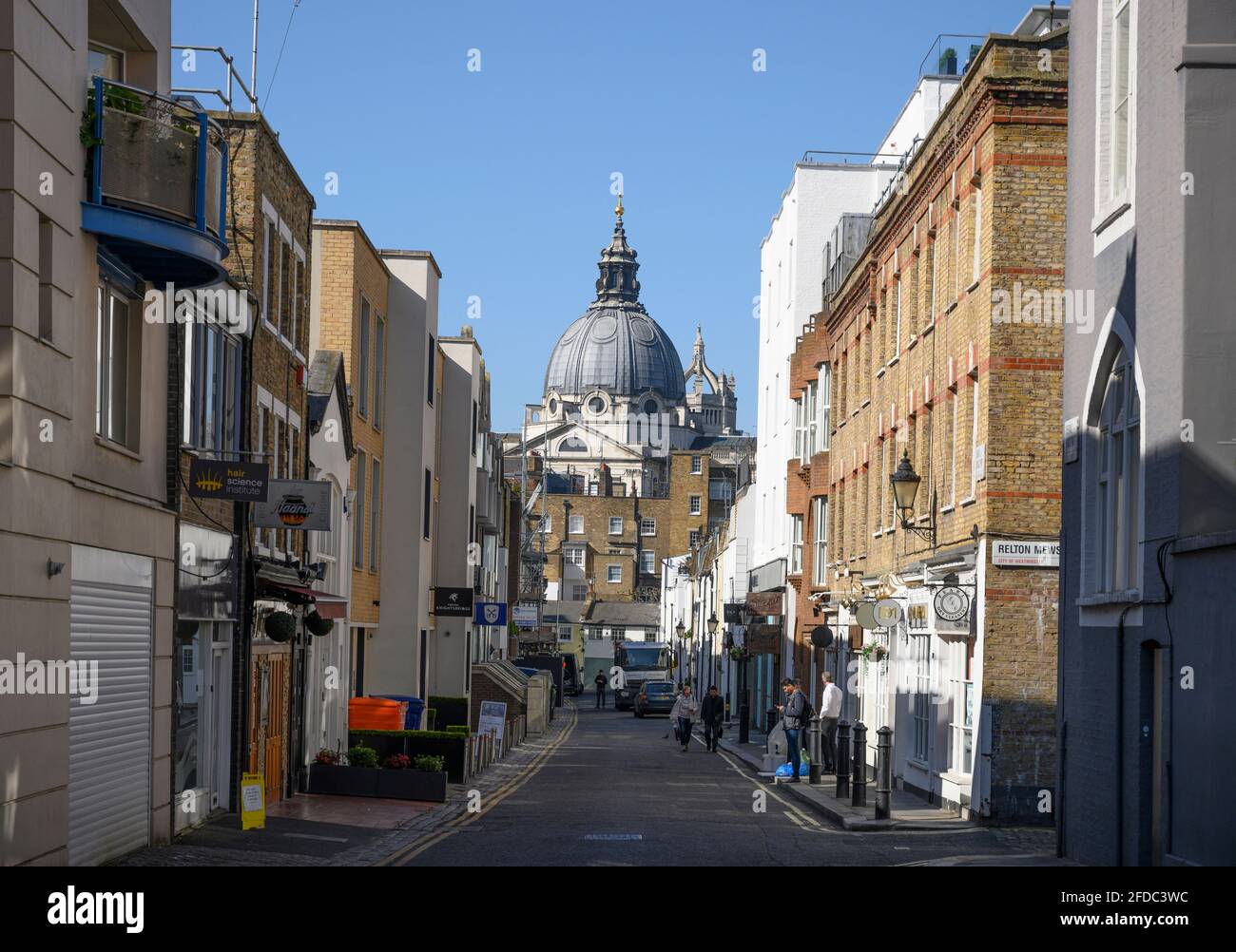 View along Cheval Place towards the dome of Brompton Oratory, 23 April ...