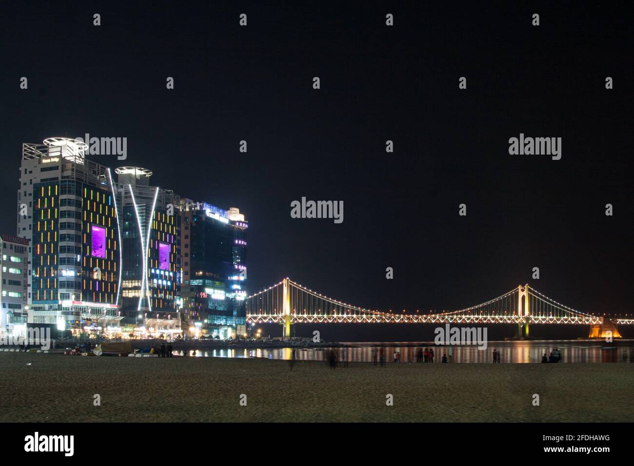 Busan, South Korea. October 2012: GwangAn Bridge at night in Busan with ...
