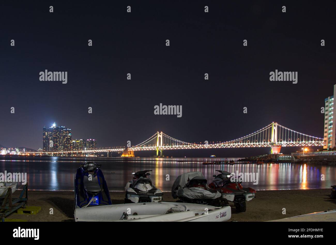 Busan, South Korea. October 2012: GwangAn Bridge at night in Busan with ...