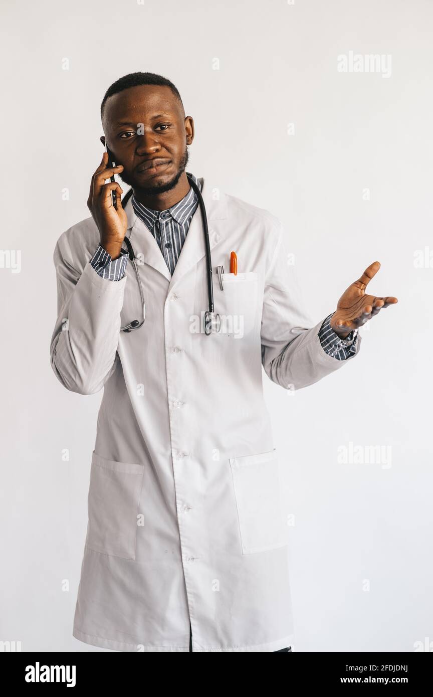 Black doctor with stethoscope isolated on white background Stock Photo ...