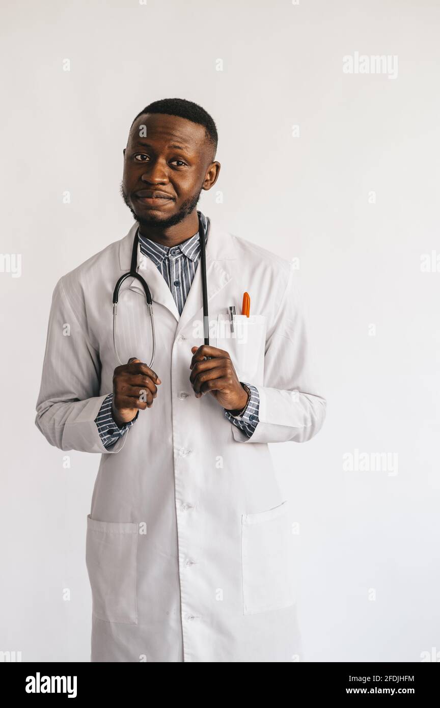 Black doctor with stethoscope isolated on white background Stock Photo ...