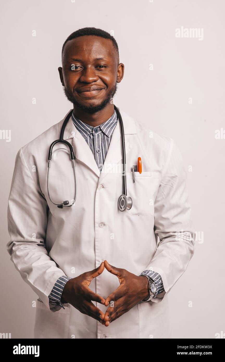 Black doctor with stethoscope isolated on white background Stock Photo ...