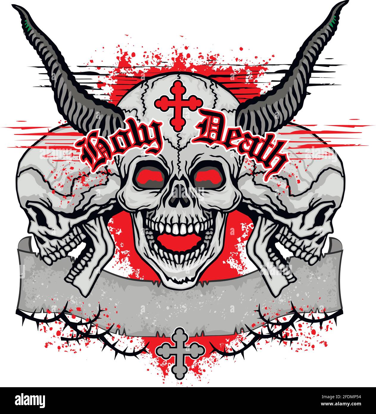 Gothic sign with horned skull, grunge vintage design t shirts Stock ...