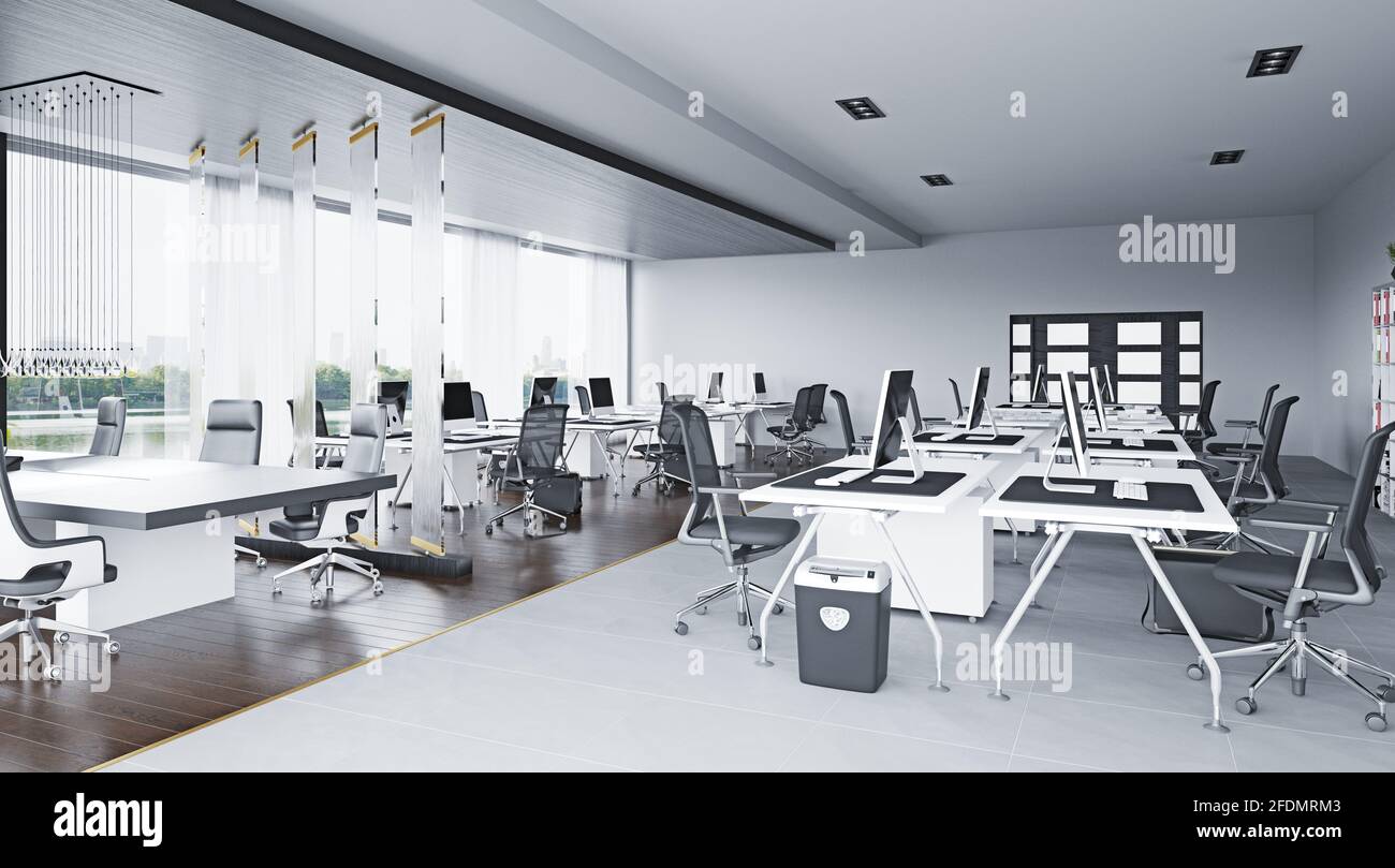 modern office interior design concept. 3d rendering idea Stock Photo ...
