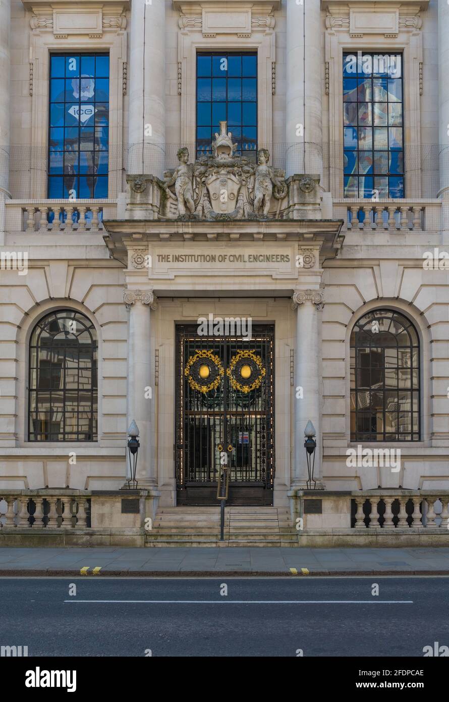 Exterior and main entrance of the headquarters of the Institution of ...