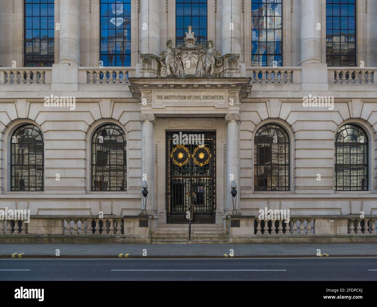 Exterior and main entrance of the headquarters of the Institution of Civil Engineers in Great ...