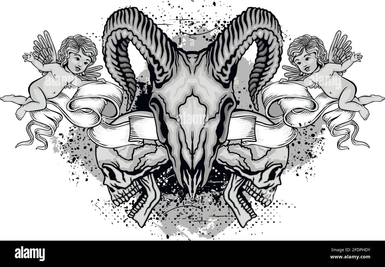 Gothic sign with goat skull, grunge vintage design t shirts Stock ...