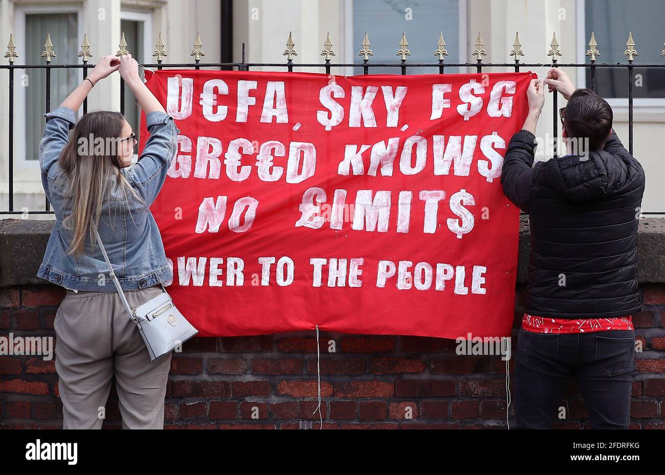 Liverpool fans protest against the clubs owners outside of Anfield ...