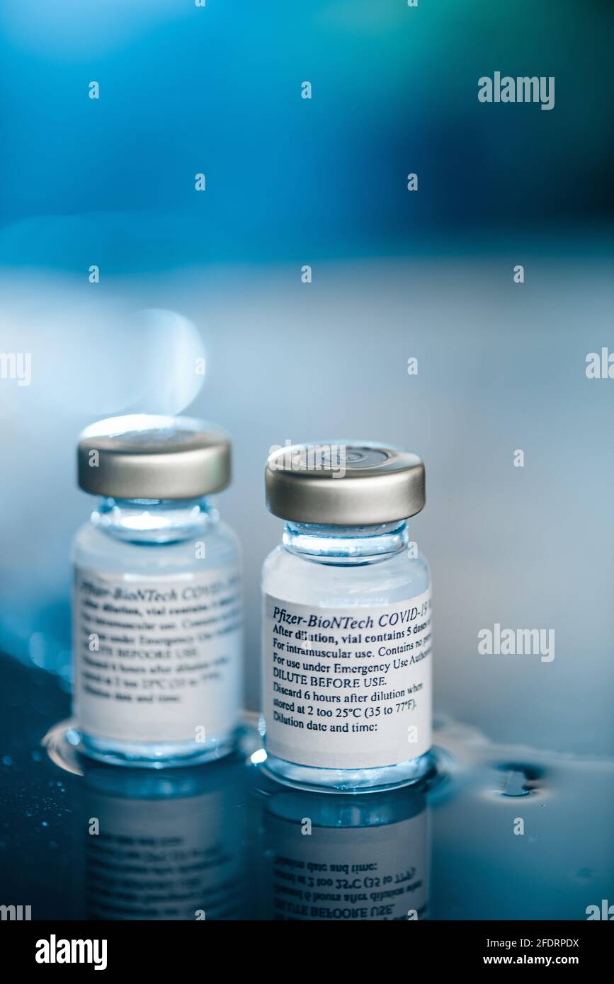Two pfizer biontech covid 19 vaccine vials hi-res stock photography and ...