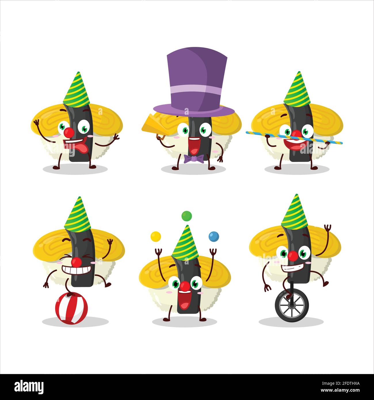 Cartoon character of tamago sushi with various circus shows. Vector ...