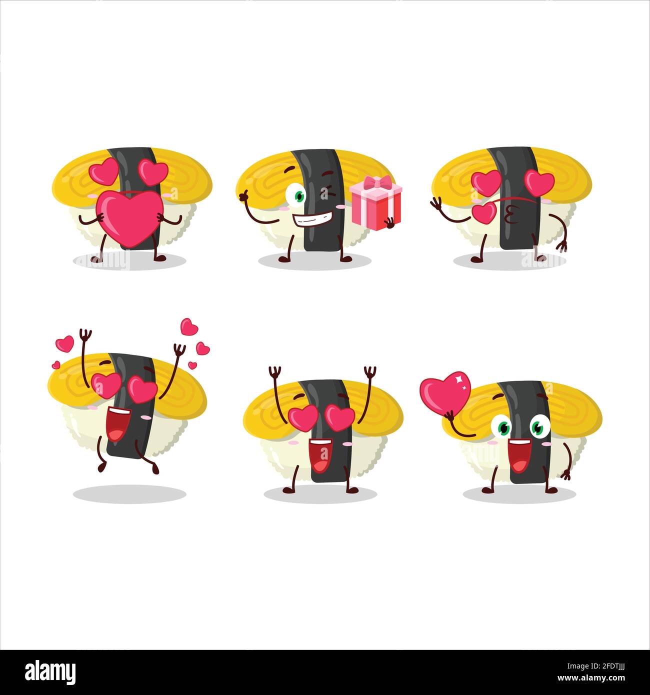 Tamago sushi cartoon character with love cute emoticon. Vector ...