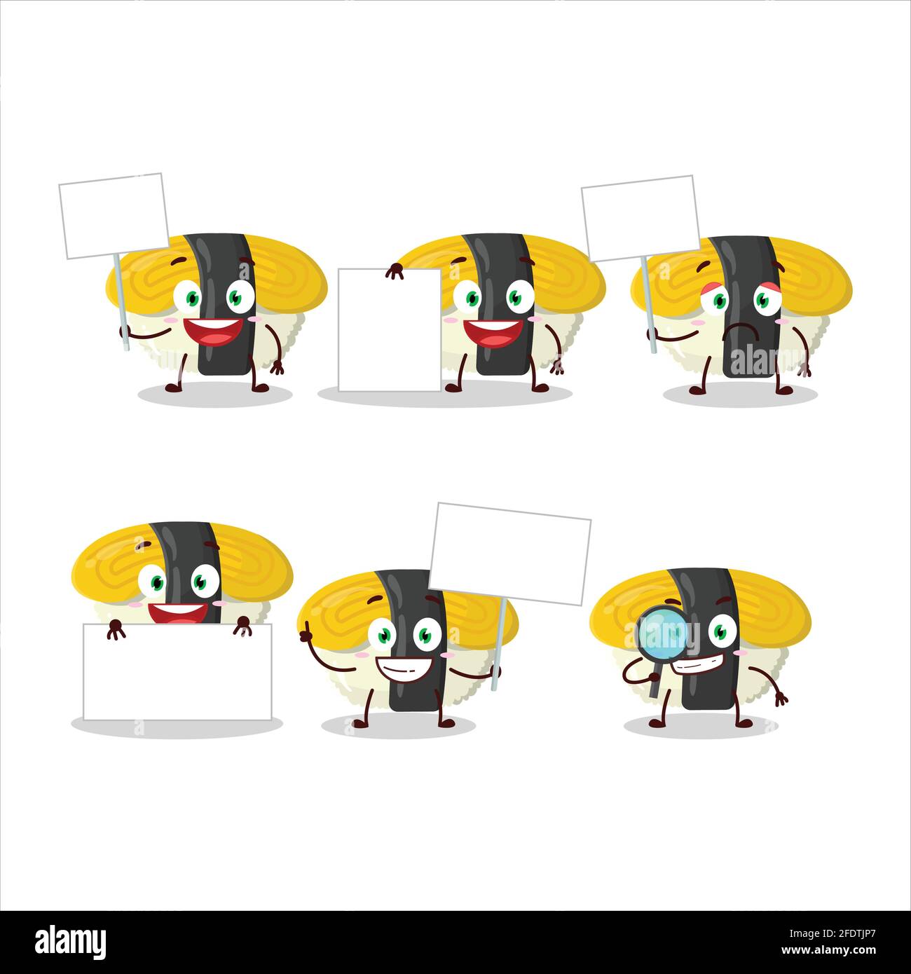 Tamago sushi cartoon character bring information board. Vector ...
