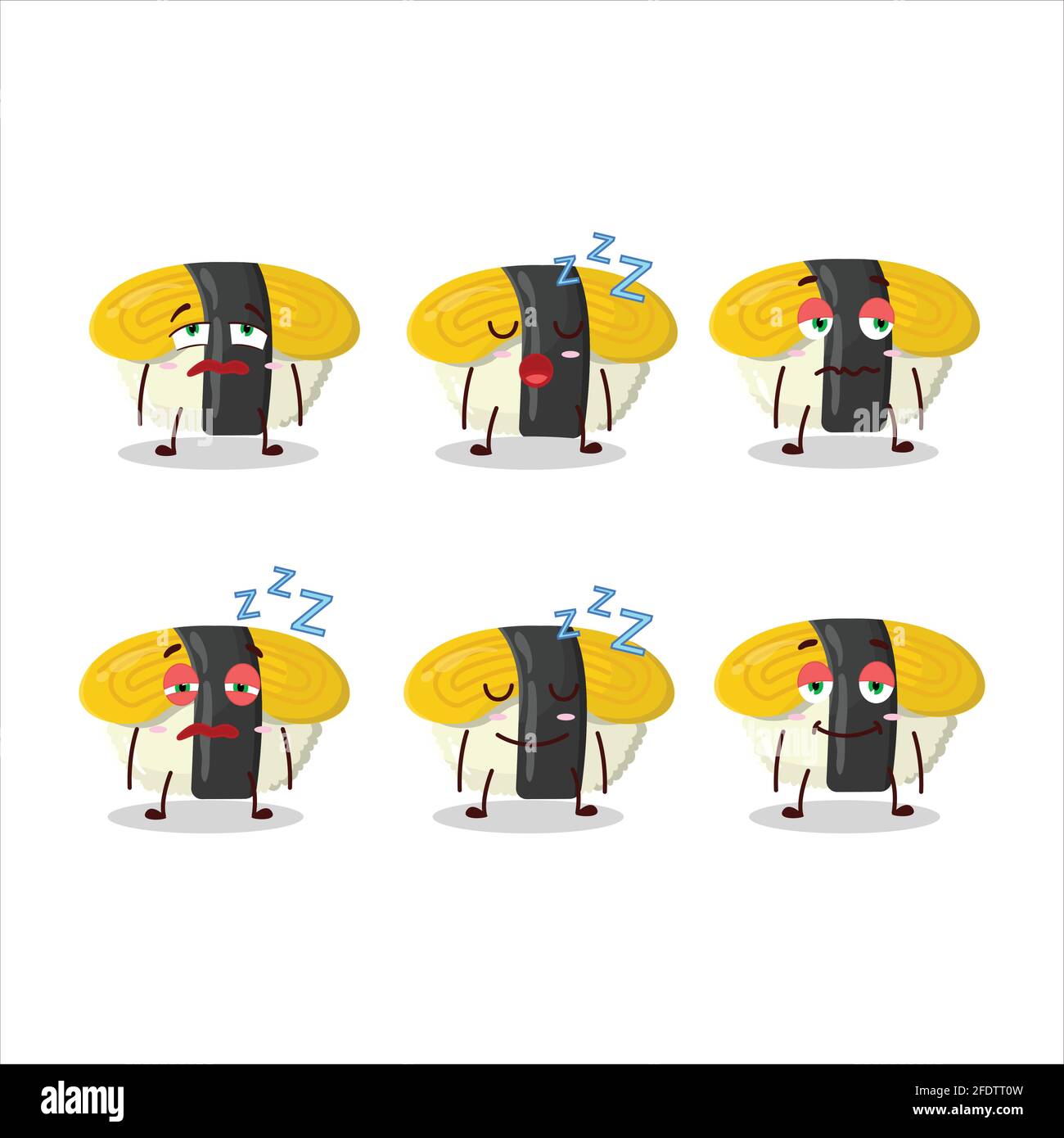 Cartoon character of tamago sushi with sleepy expression. Vector ...