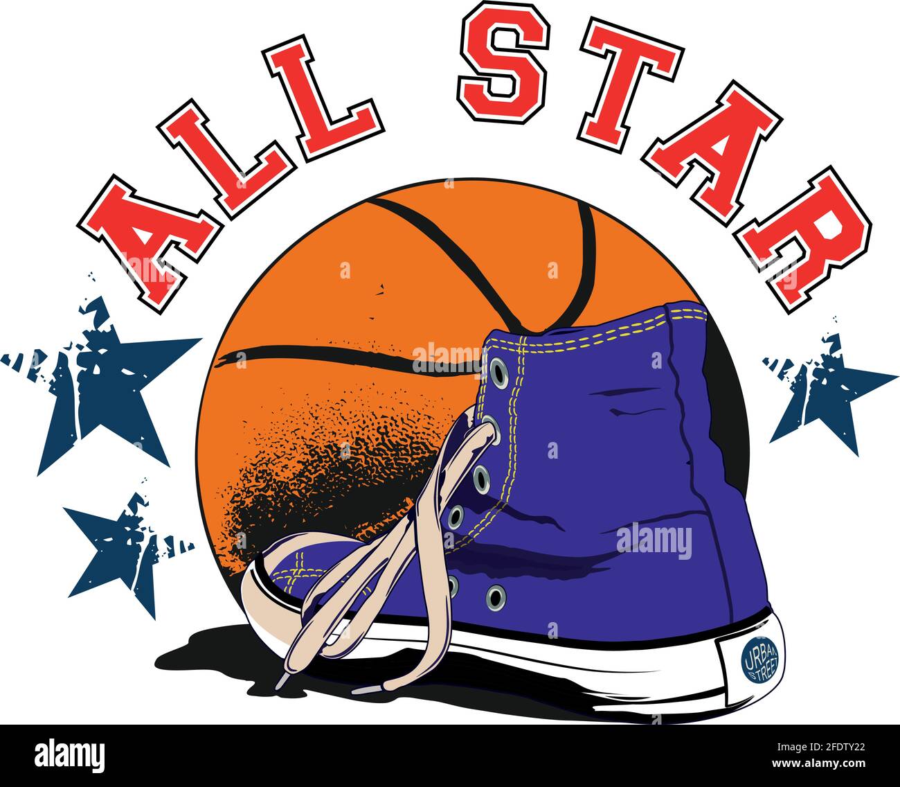 basketball ball with a star shoe in front and all star lettering Stock ...