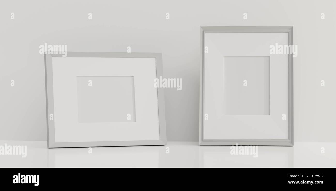 blank empty white picture frame on white background 3d render illustration Stock Photo - Alamy