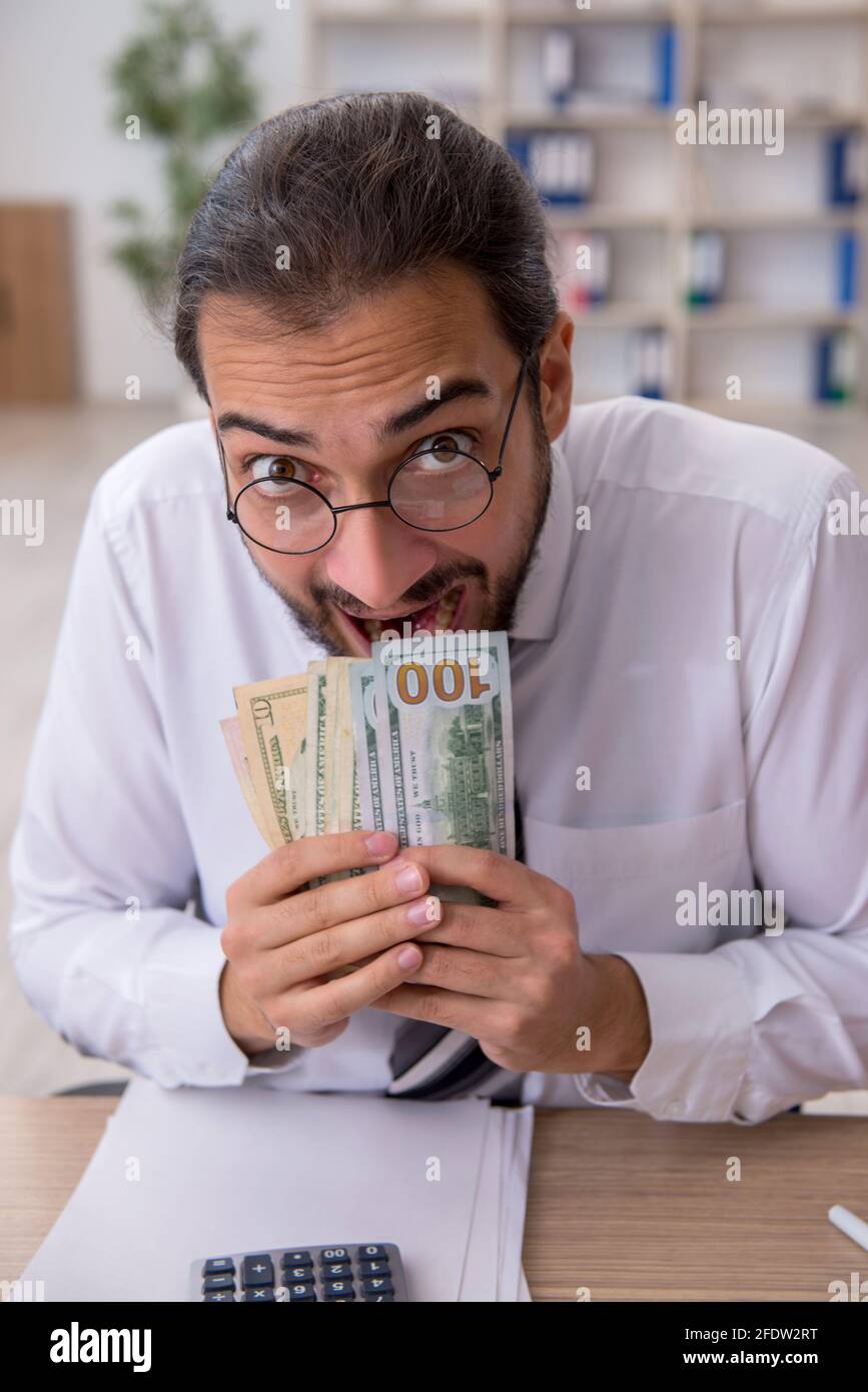 Young bookkeeper in budget planning concept Stock Photo - Alamy