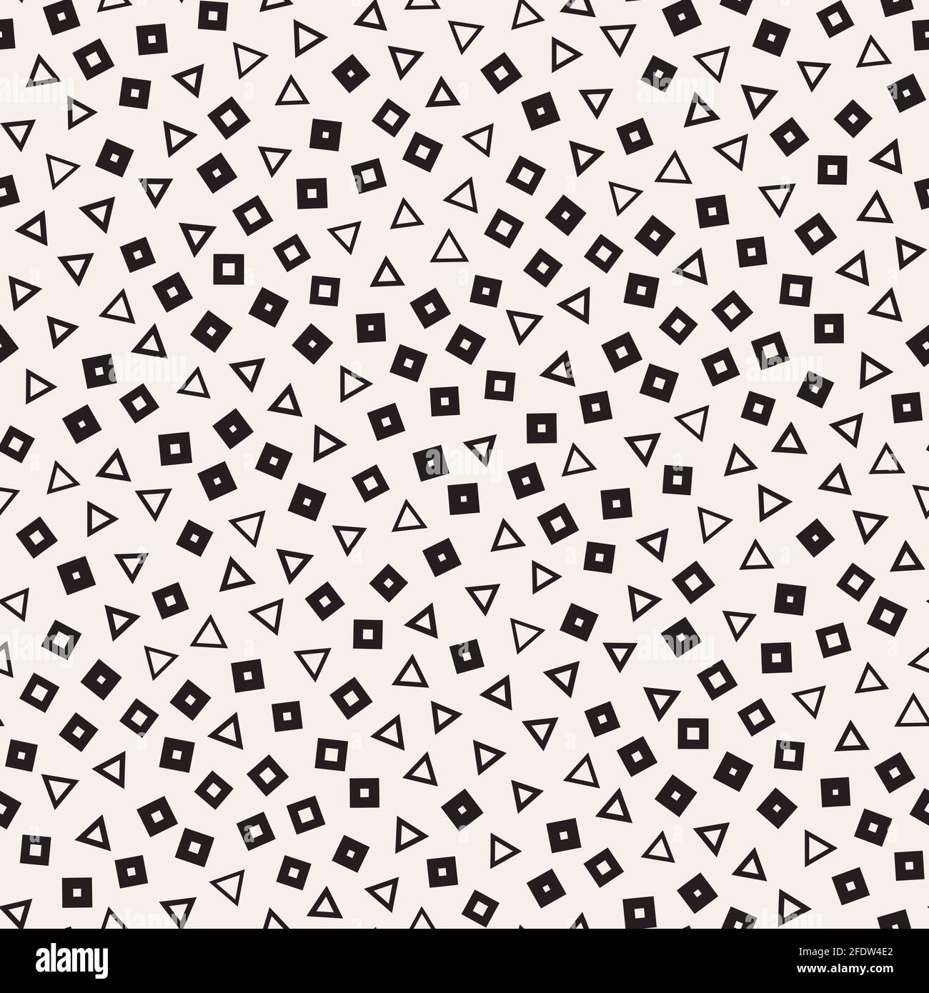 Seamless chaotic patterns. Randomly scattered geometric square triangle ...