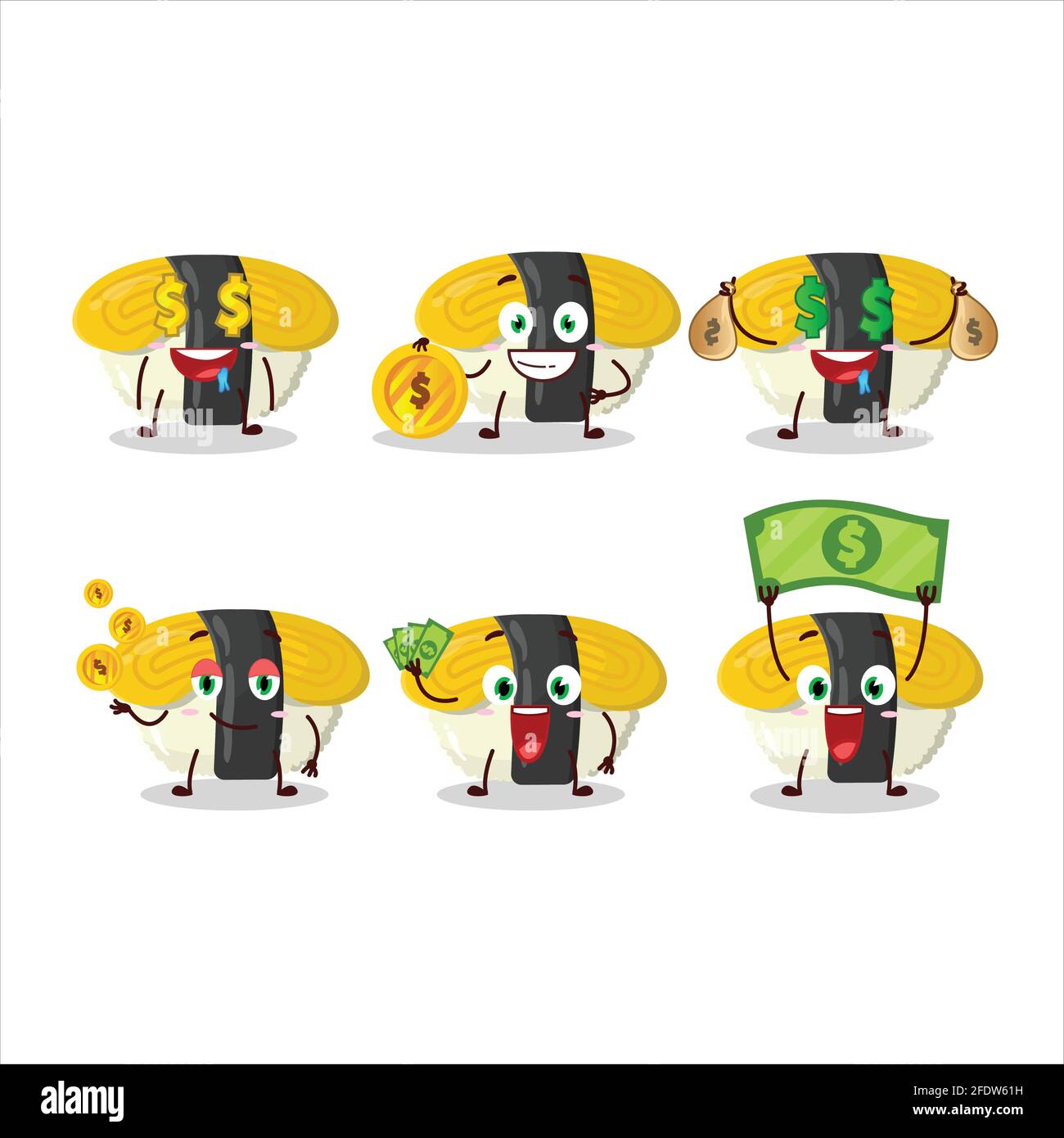 Tamago sushi cartoon character with cute emoticon bring money. Vector ...