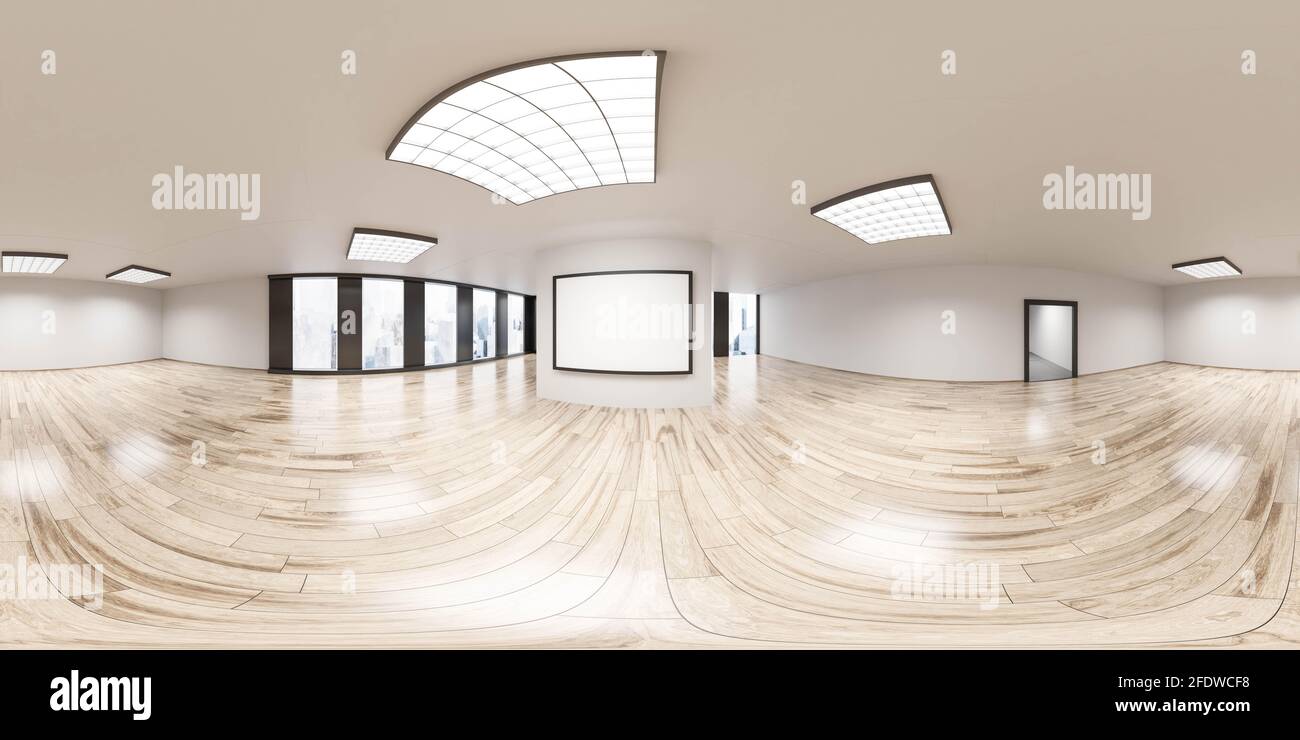 360 spherical panorama view of modern big white office with white board ...