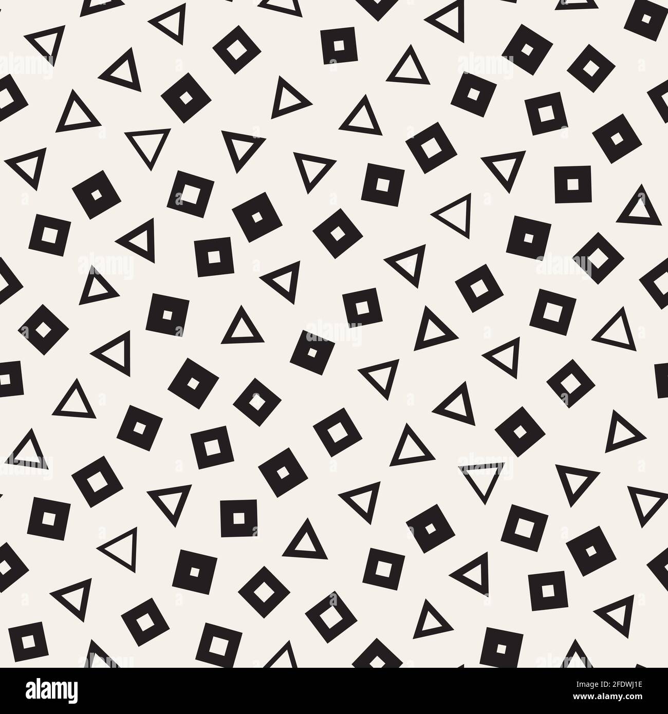 Seamless chaotic patterns. Randomly scattered geometric square triangle ...