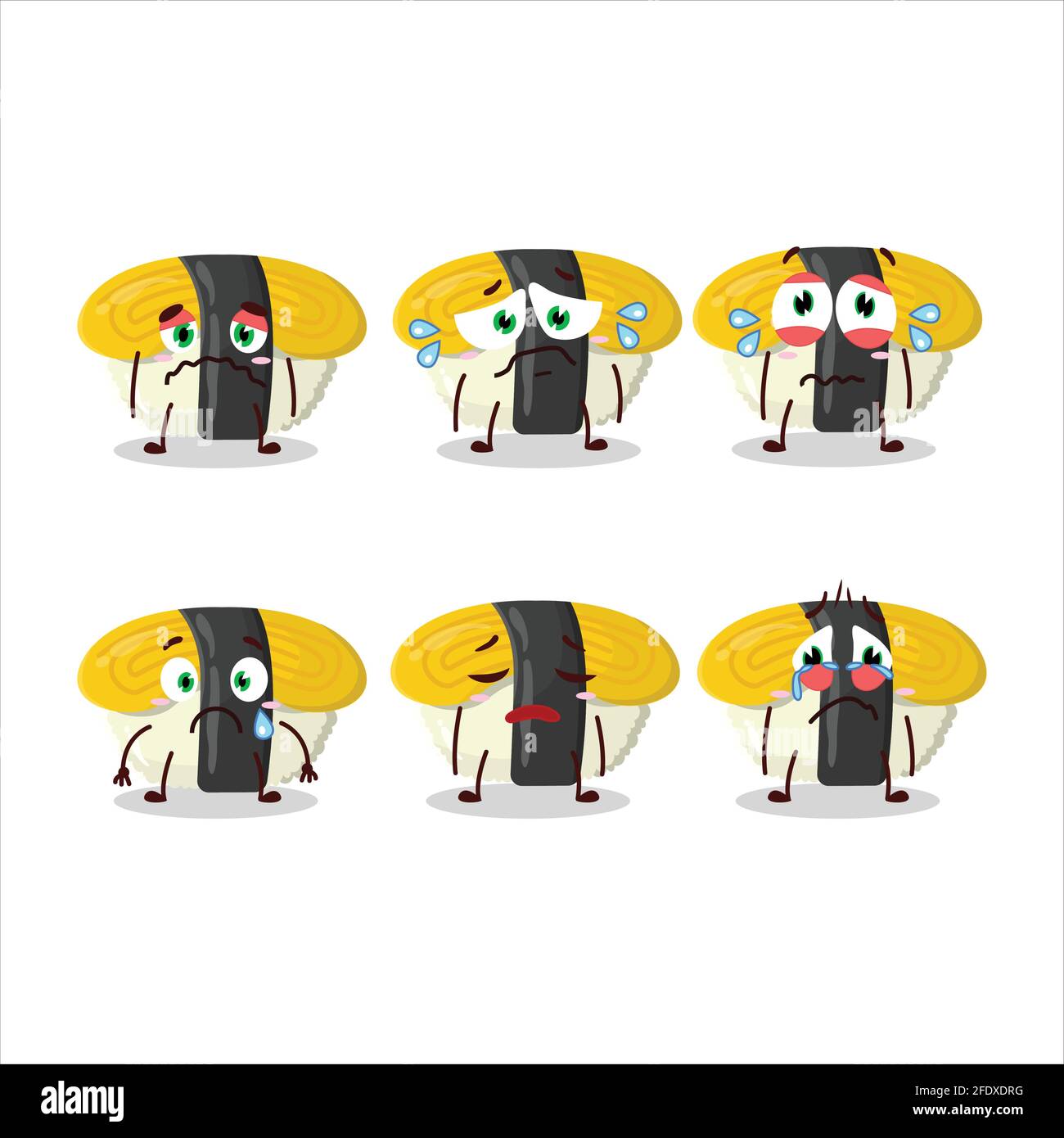 Tamago sushi cartoon character with sad expression. Vector illustration ...