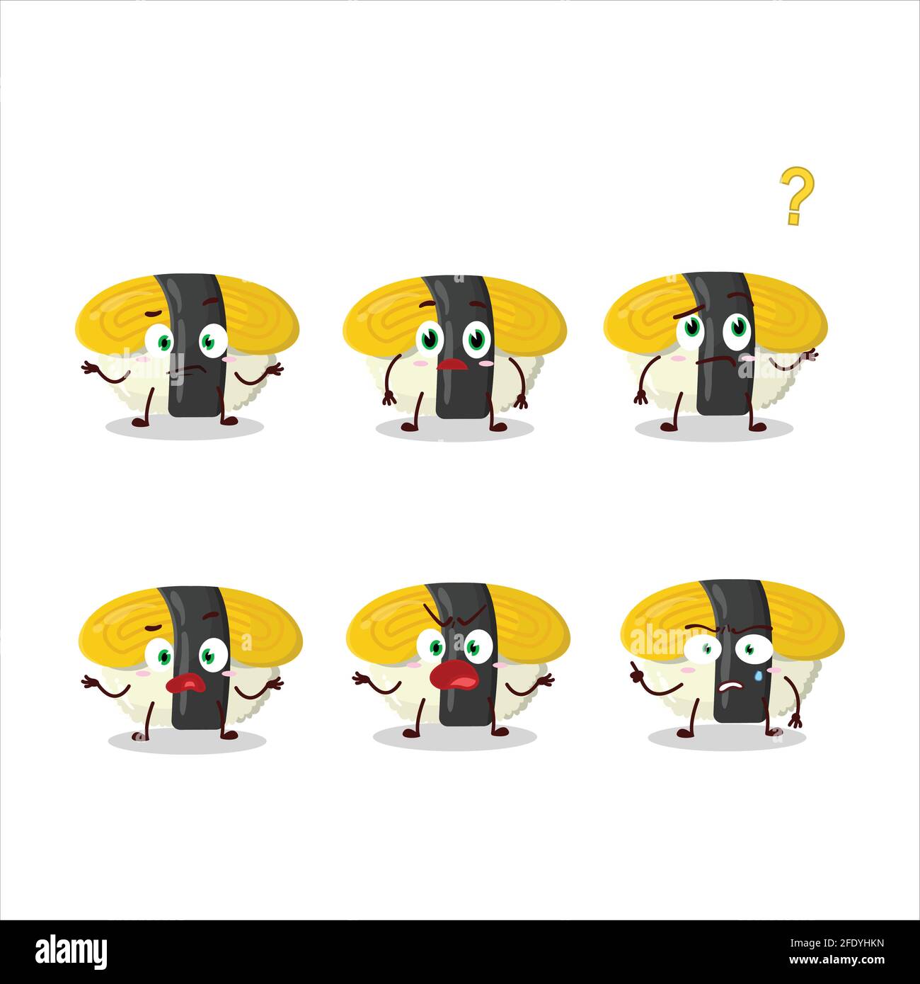 Cartoon character of tamago sushi with what expression. Vector ...