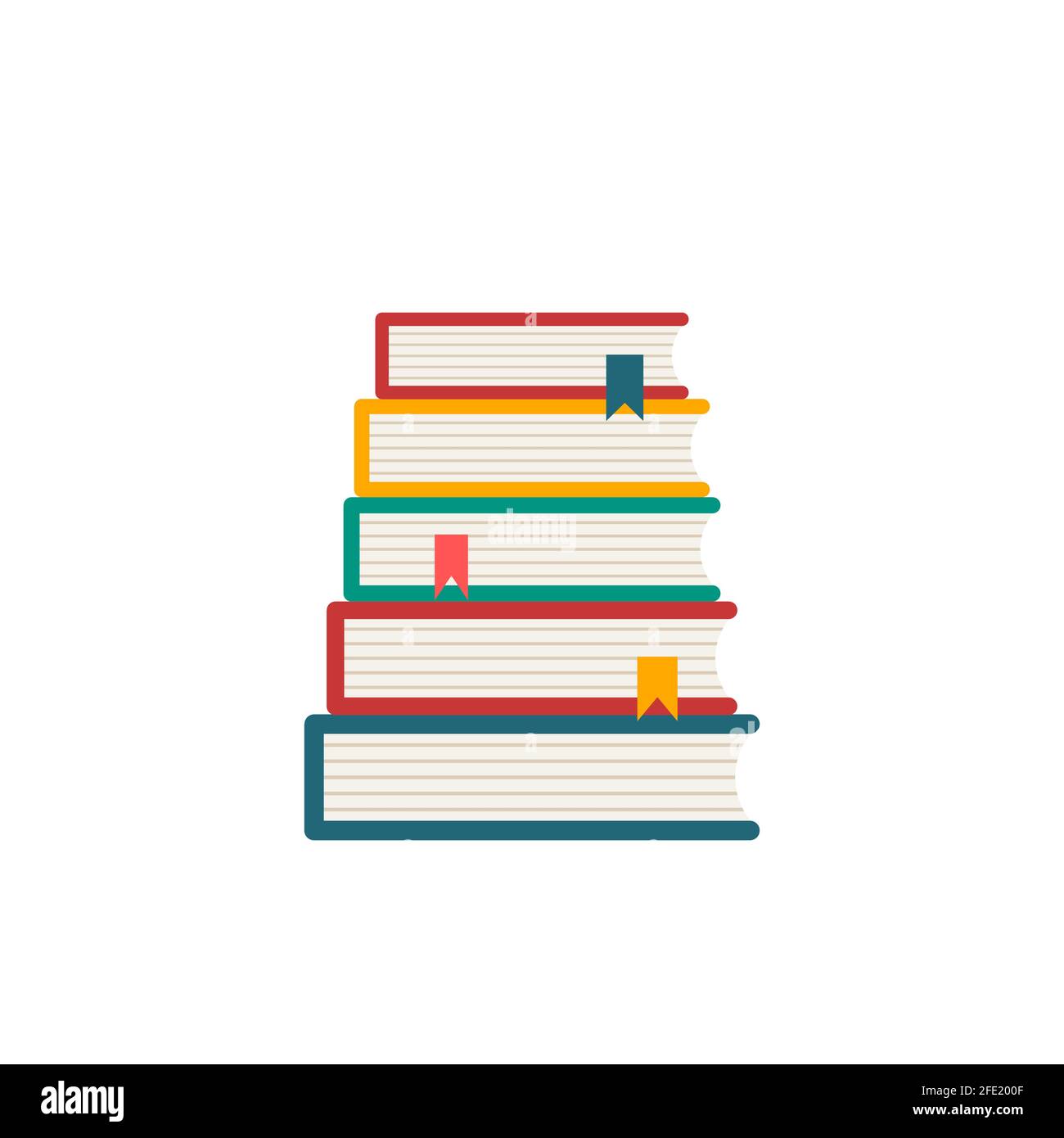 Colorful pile of books icon. Stack of books with bookmarks. Library and ...