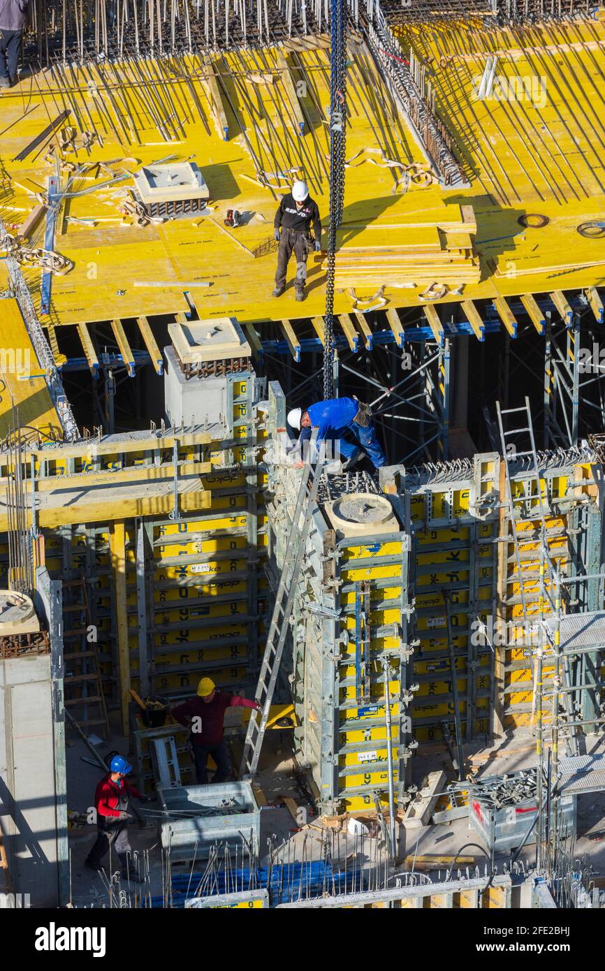 Wien, Vienna: construction worker remove formwork after concreting of ...