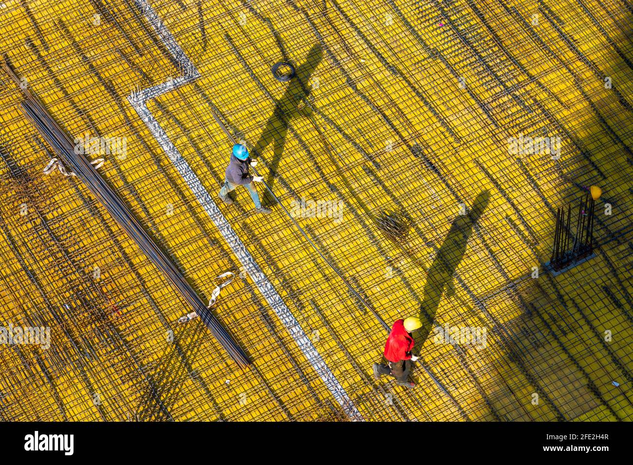 Wien, Vienna: construction worker install reinforcement braiding for a ...