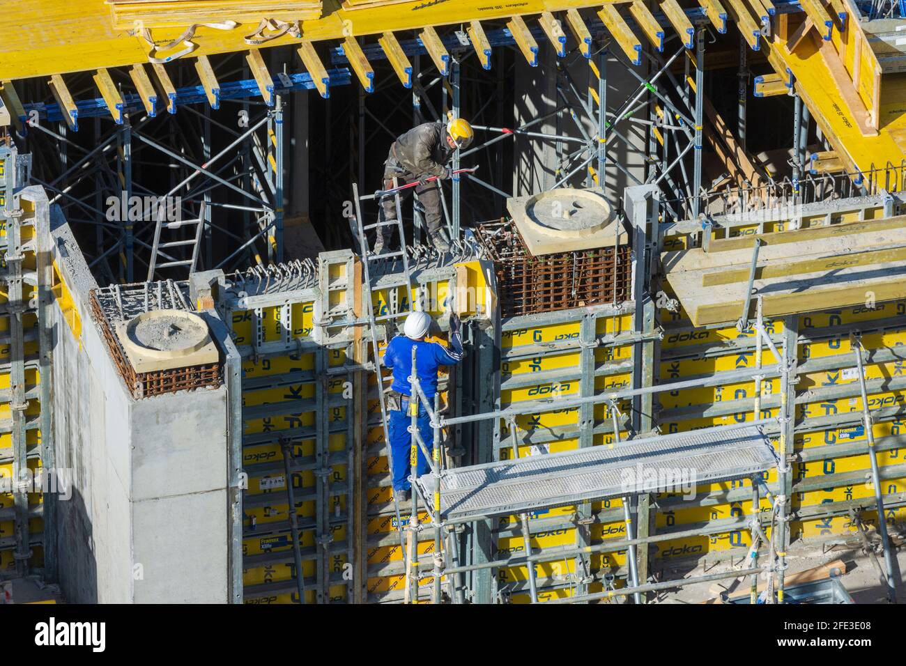 Wien, Vienna: construction worker remove formwork after concreting of ...