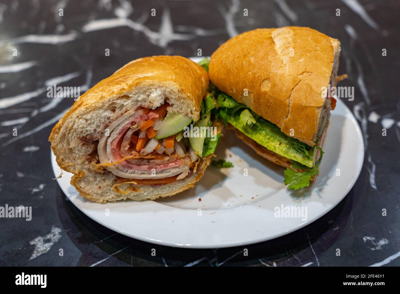 Delicious Vietnam street food - Banh Mi, crusty pork sandwich Stock ...