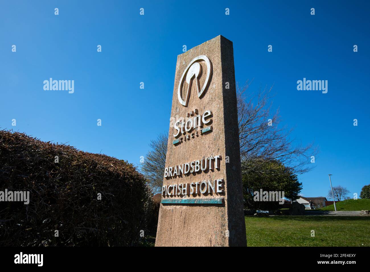 The sign for the Brandsbutt symbol Stone, an ancient Pictish carved ...