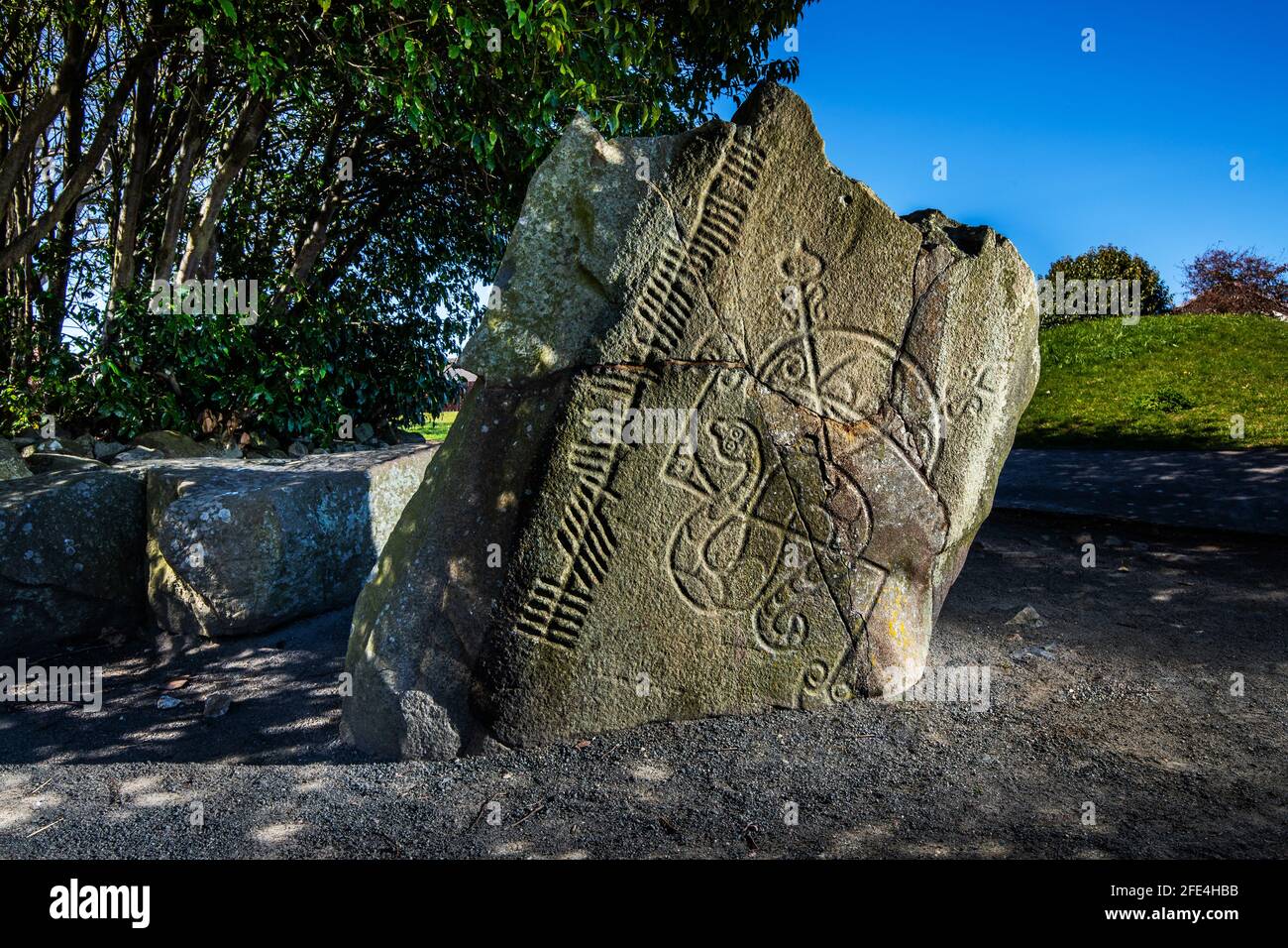 The Brandsbutt Symbol Stone, an ancient Pictish carved symbol stone in ...