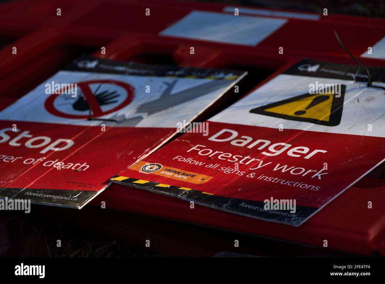 Forestry work warning signs Stock Photo - Alamy