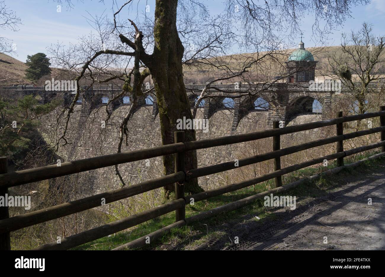 Elan valley trail with Victorian era reservoirs and bilingual signs in ...