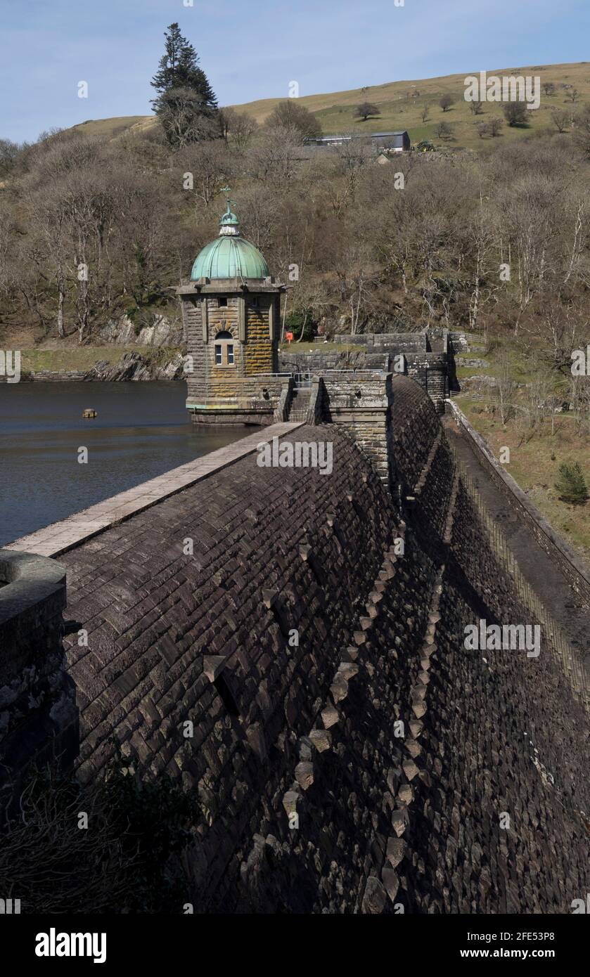 Elan valley trail with Victorian era reservoirs and bilingual signs in ...