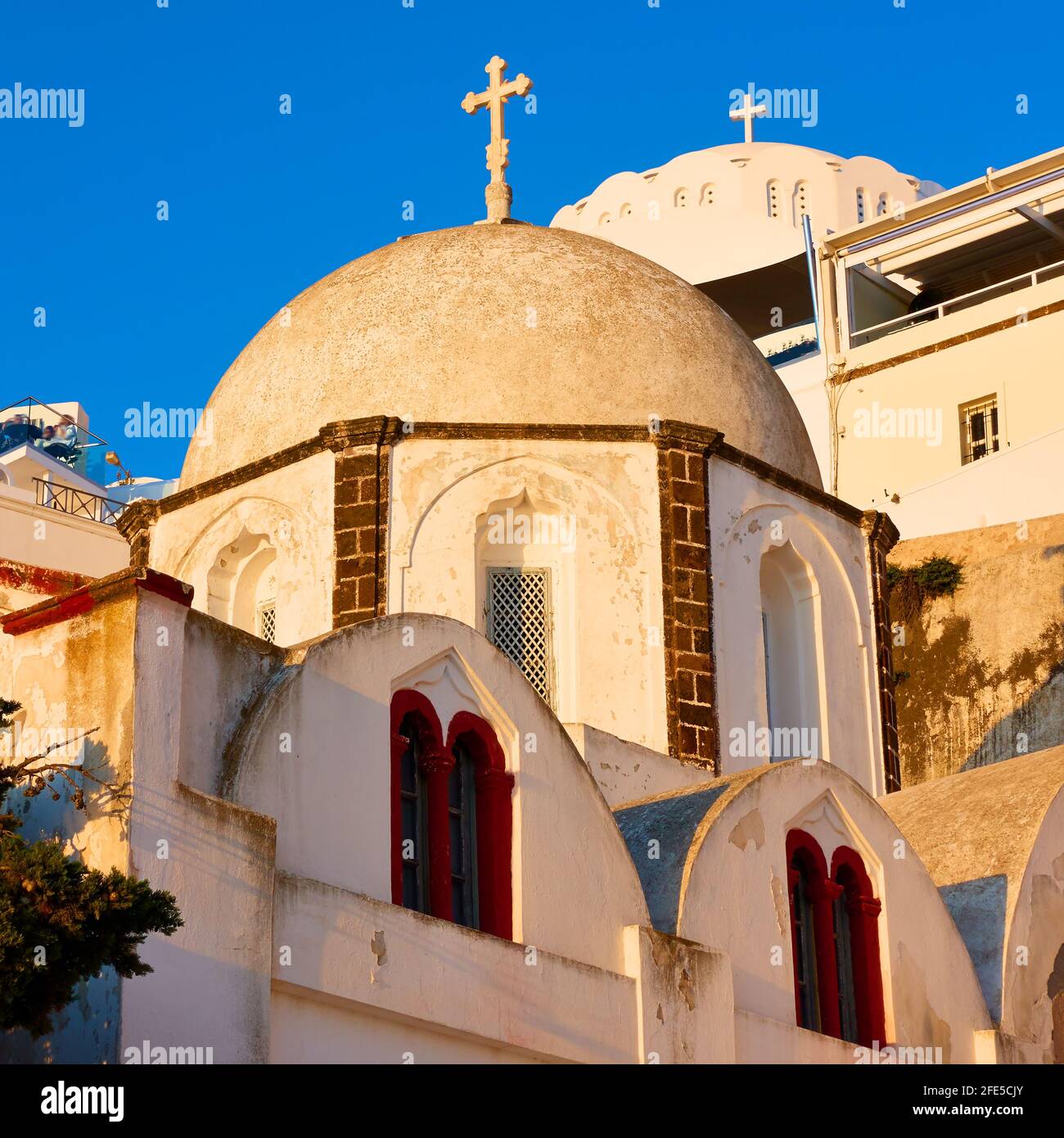 Domes of greek churches at sunset, Santorini, Greece Stock Photo - Alamy