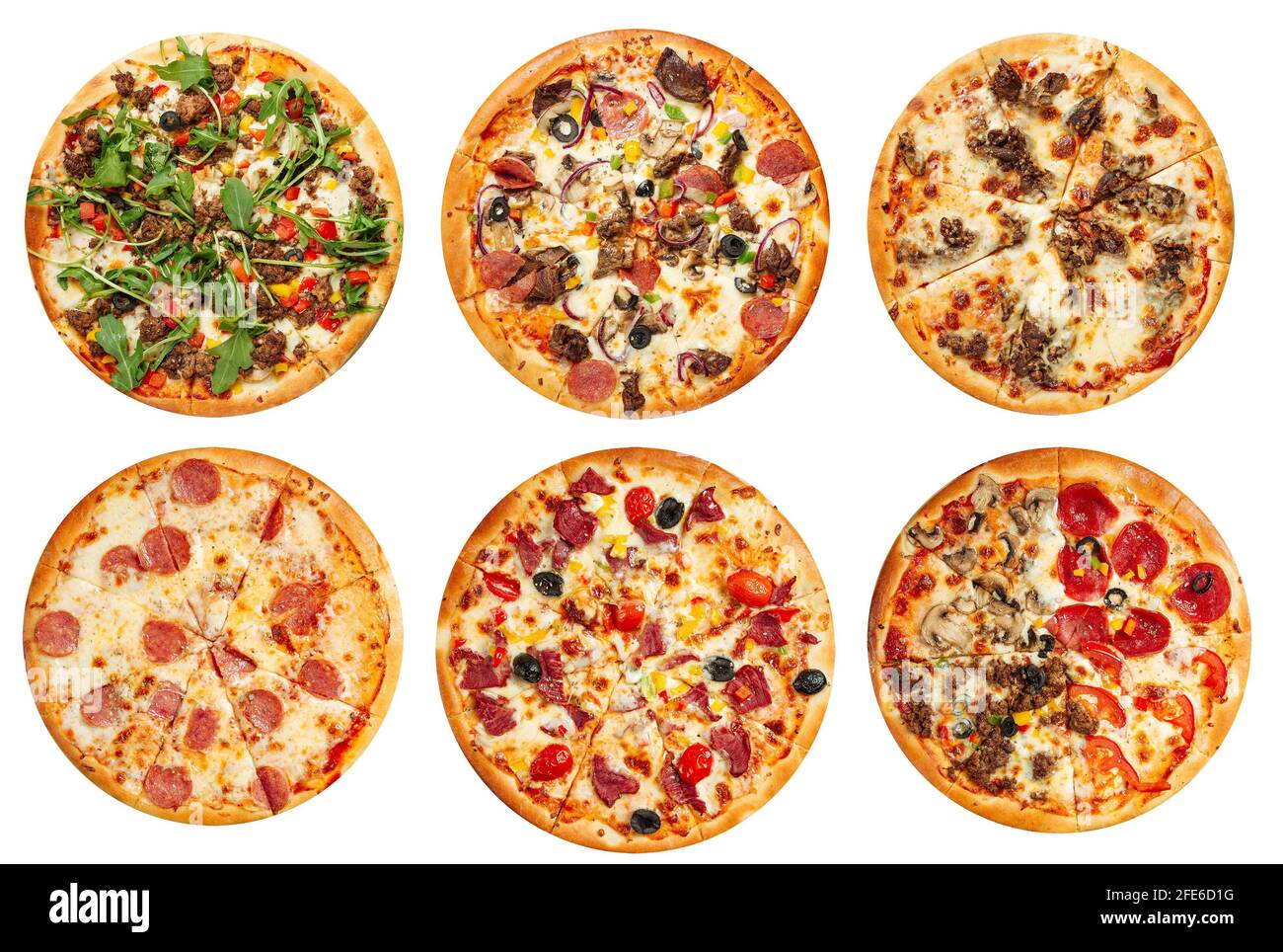 Isolated assorted of pizzas collage menu design Stock Photo - Alamy